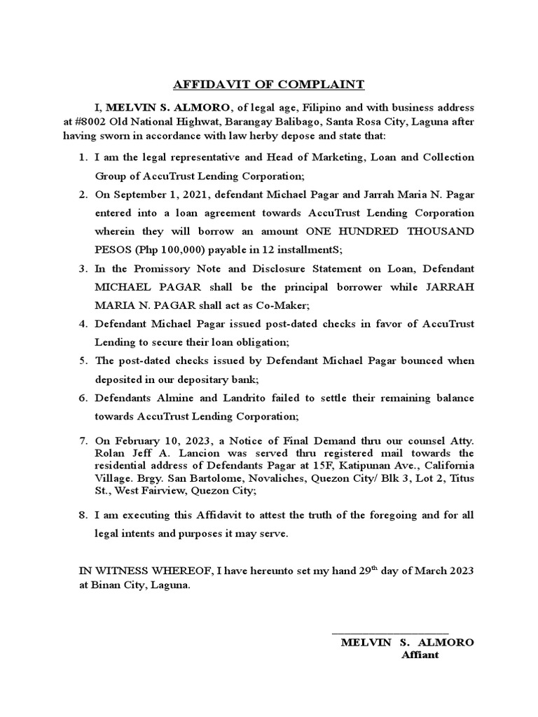 Affidavit of Complaint: Affiant | PDF