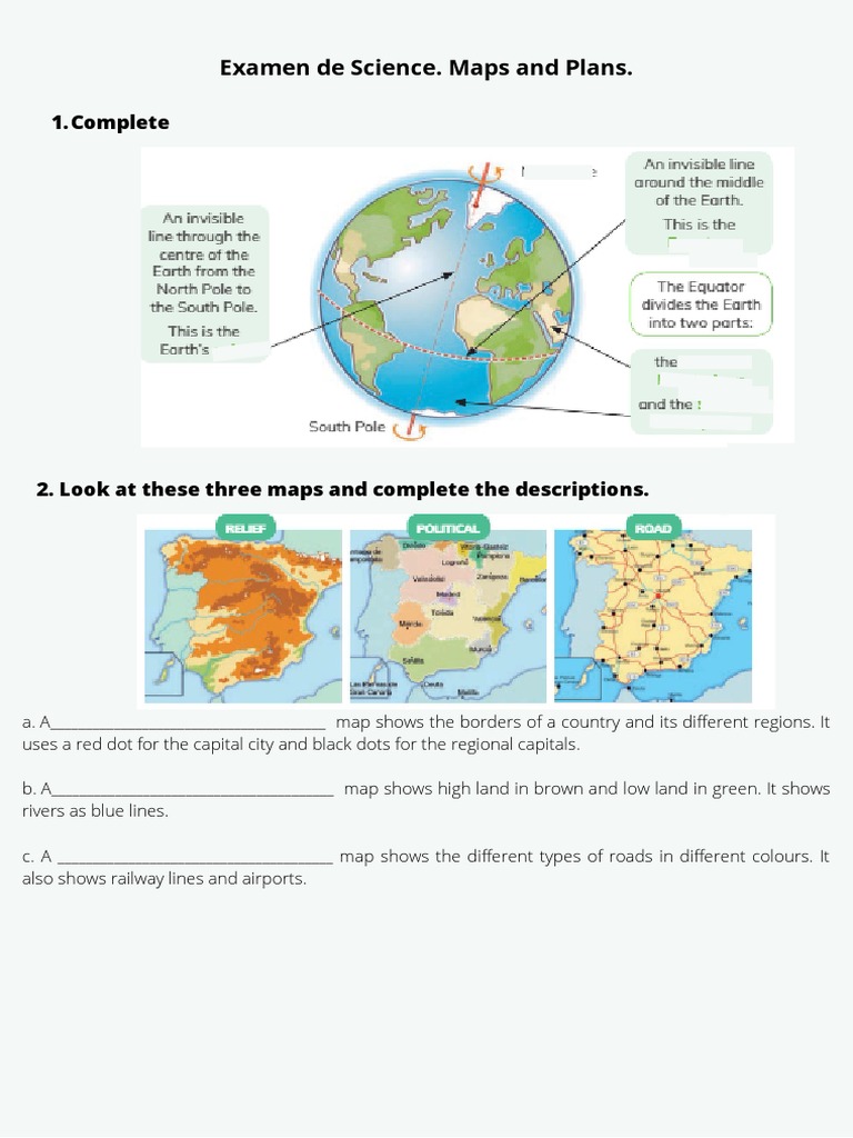 Examen de Science. Maps and Plans.: Complete 1 | PDF