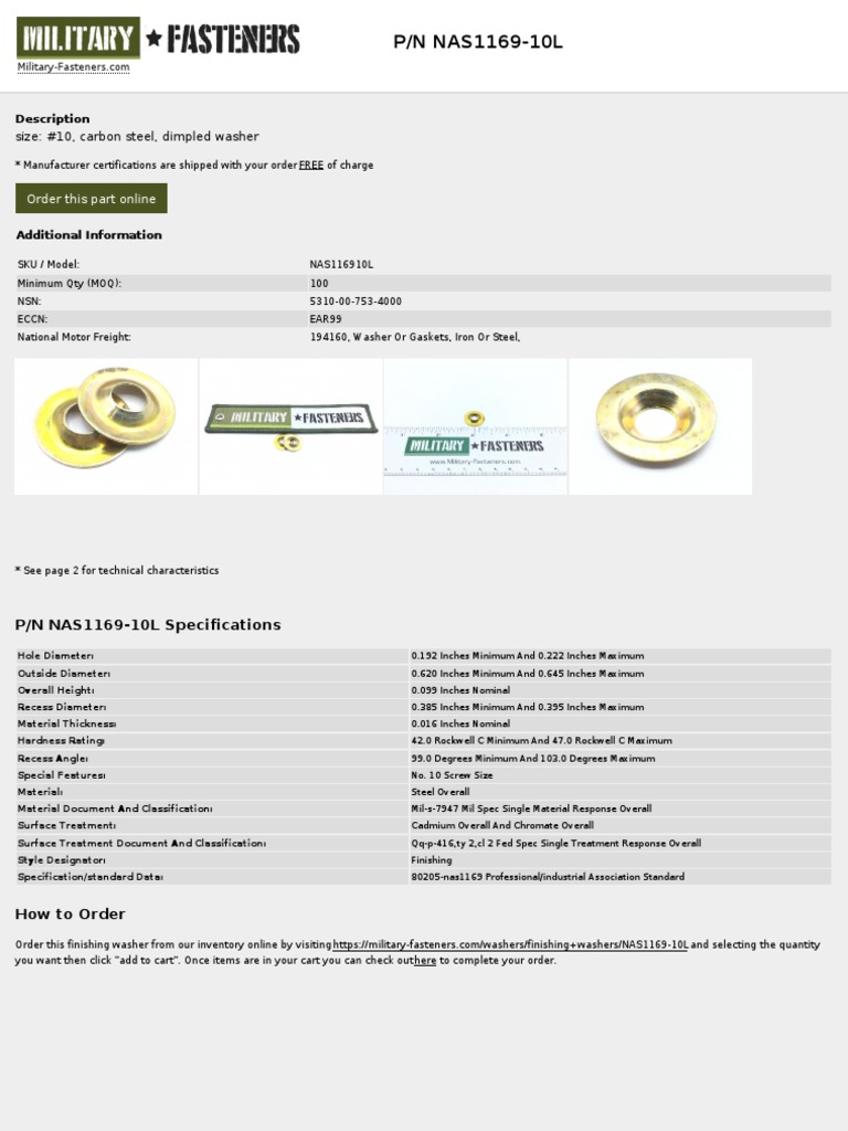 NAS1169 | PDF | Washer (Hardware) | Steel