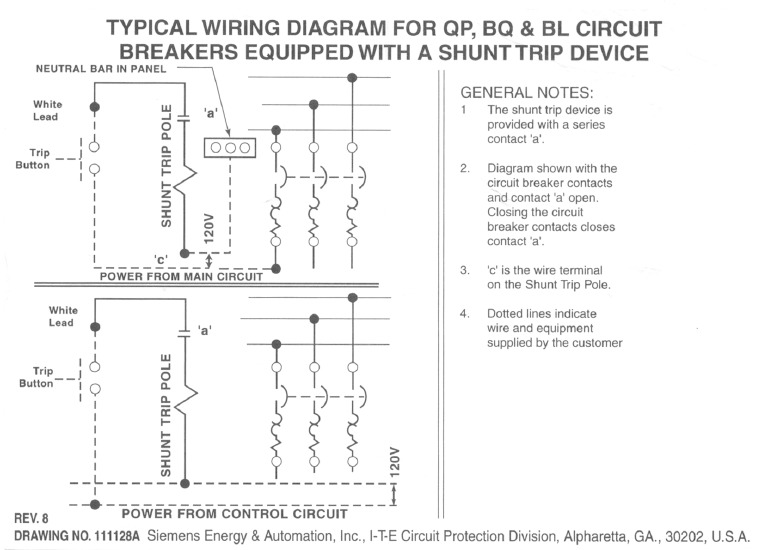 Shunt Trip Wiring Diagram Type QP BQ BL | PDF