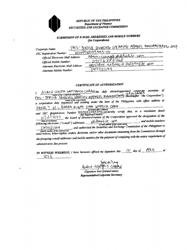 SEC - Certificate of Authorization | PDF SEC - Certificate of Authorization | PDF