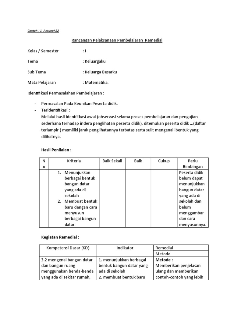 RPP Remedial Matematika dan IPA | PDF