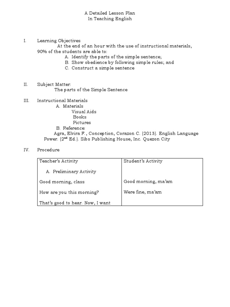 A Detailed Lesson Plan | PDF | Career & Growth