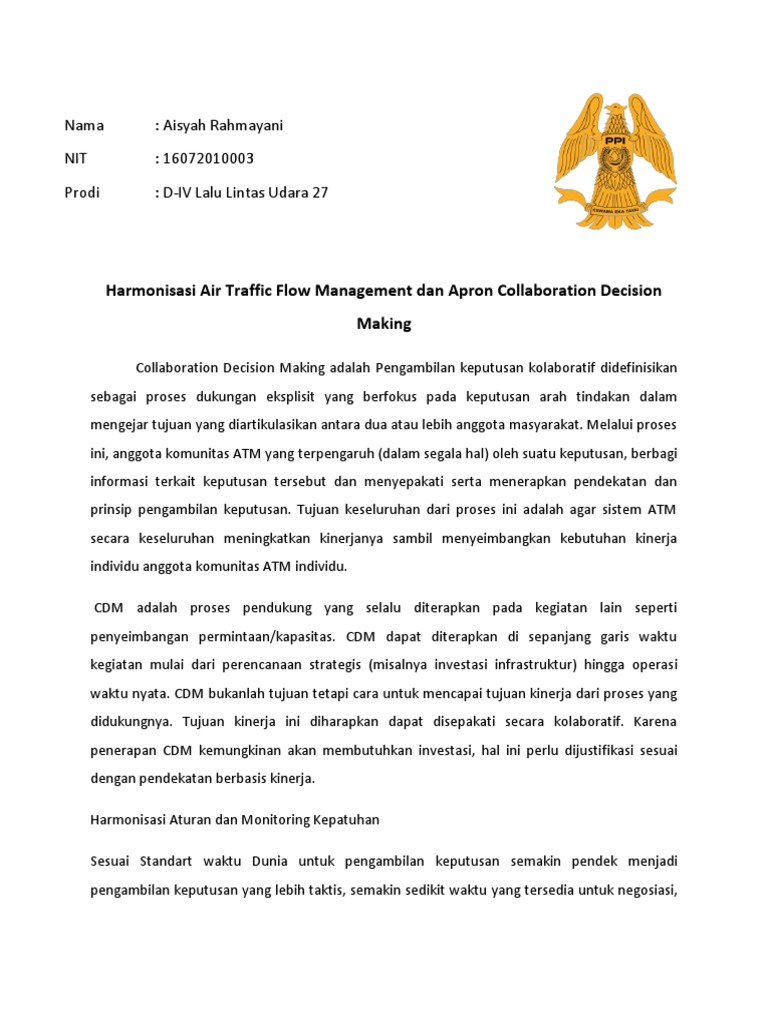Aisyah Rahmayani Harmonisasi ATFM & a-CDM.. | PDF