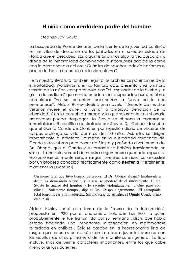Neotenia: La Juventud en la Evolución Humana | PDF | Evolución | Homo ...