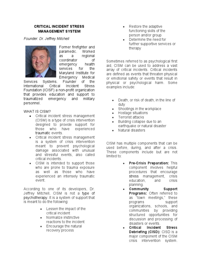 Critical Incident Stress Management System | PDF | Psychological Trauma ...