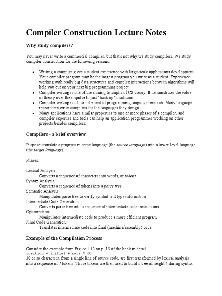 Compiler Construction Lecture Notes | PDF | Parsing | Data Type Compiler Construction Lecture Notes | PDF | Parsing | Data Type