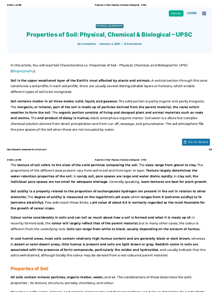 Properties of Soil - Physical, Chemical & Biological - UPSC | PDF | Soil | Ph