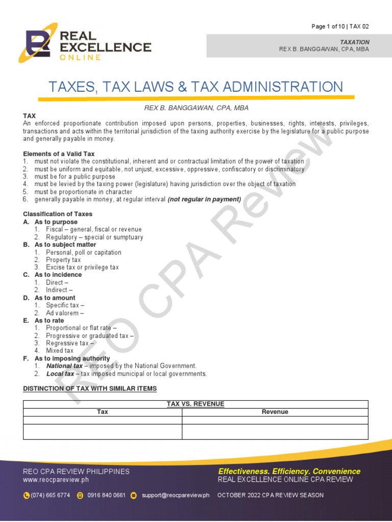 H02 - Taxes, Tax Laws and Tax Administration | PDF