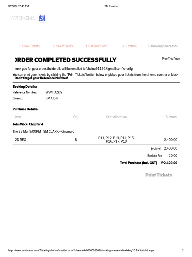 Order Completed Successfully: 1. Book Tickets 2. Select Seats 3. Get ...