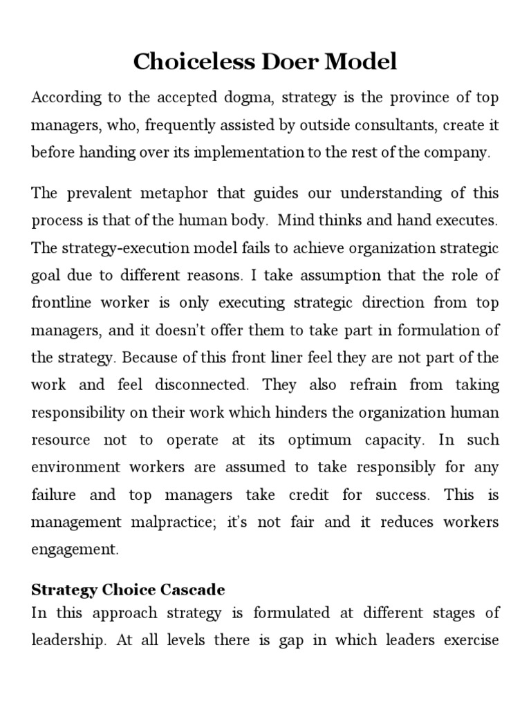 Choiceless Doer Model: Strategy Choice Cascade | PDF | Leadership ...