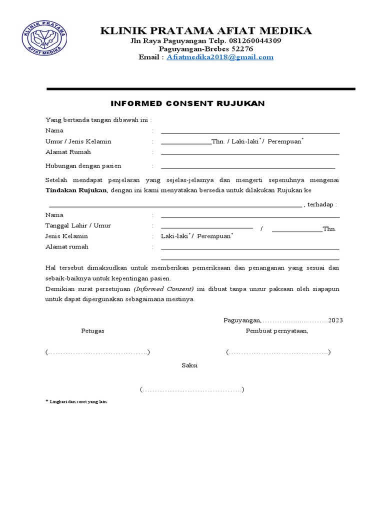 Informed Consent Rujukan Klinik Pratama | PDF