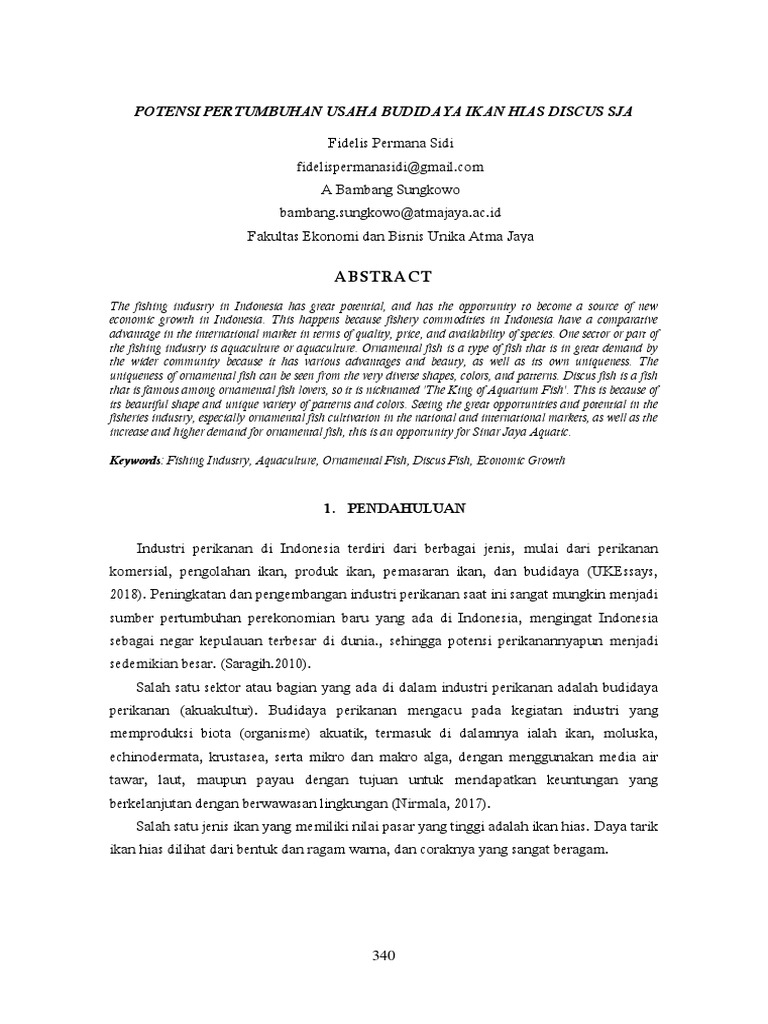 Potensi Pertumbuhan Usaha Budidaya Ikan Hias Discus Sja | PDF