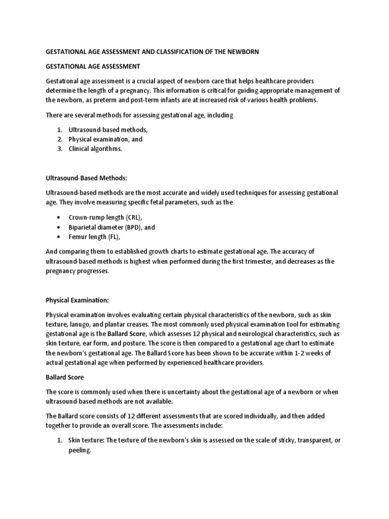 4. GESTATIONAL AGE ASSESSMENT AND CLASSIFICATION OF THE NEWBORN | PDF ...