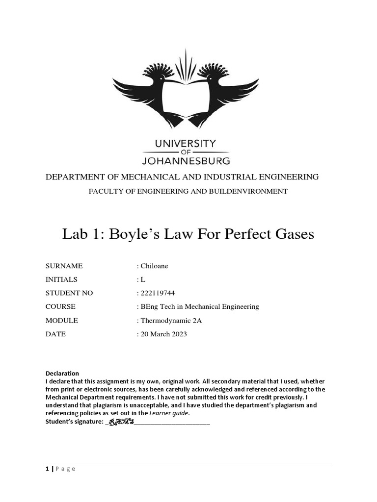 Thermodynamics Lab 1 Updated | PDF | Gases | Pressure