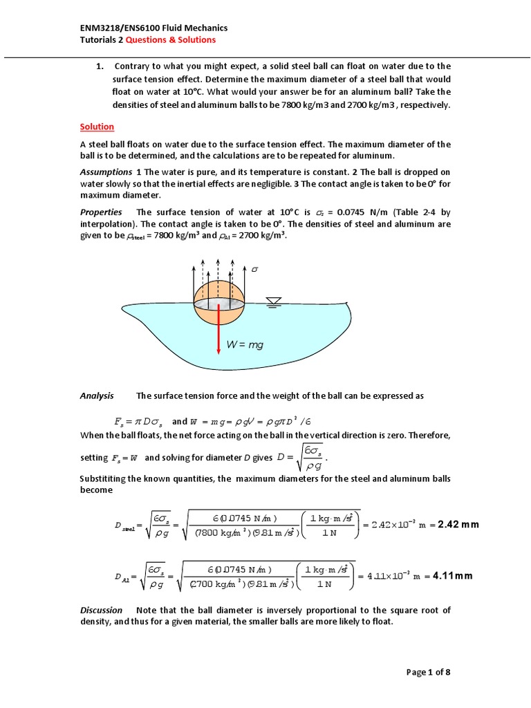 Fluid Mechanics Tutorial Solutions | PDF | Pressure | Pressure Measurement