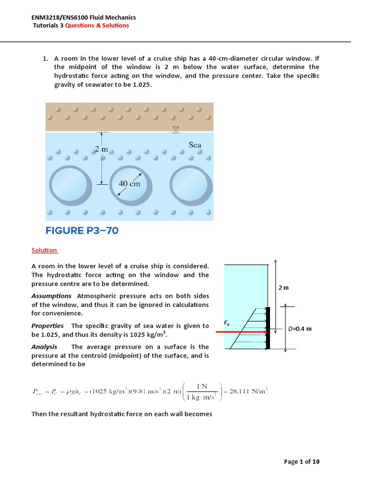 Tutorial - Lecture 3 Solutions | PDF | Pressure | Density Tutorial - Lecture 3 Solutions | PDF | Pressure | Density