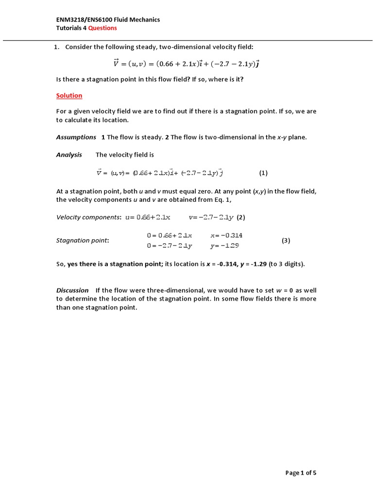 Tutorial - Lecture 4 Solutions | PDF | Fluid Dynamics | Acceleration