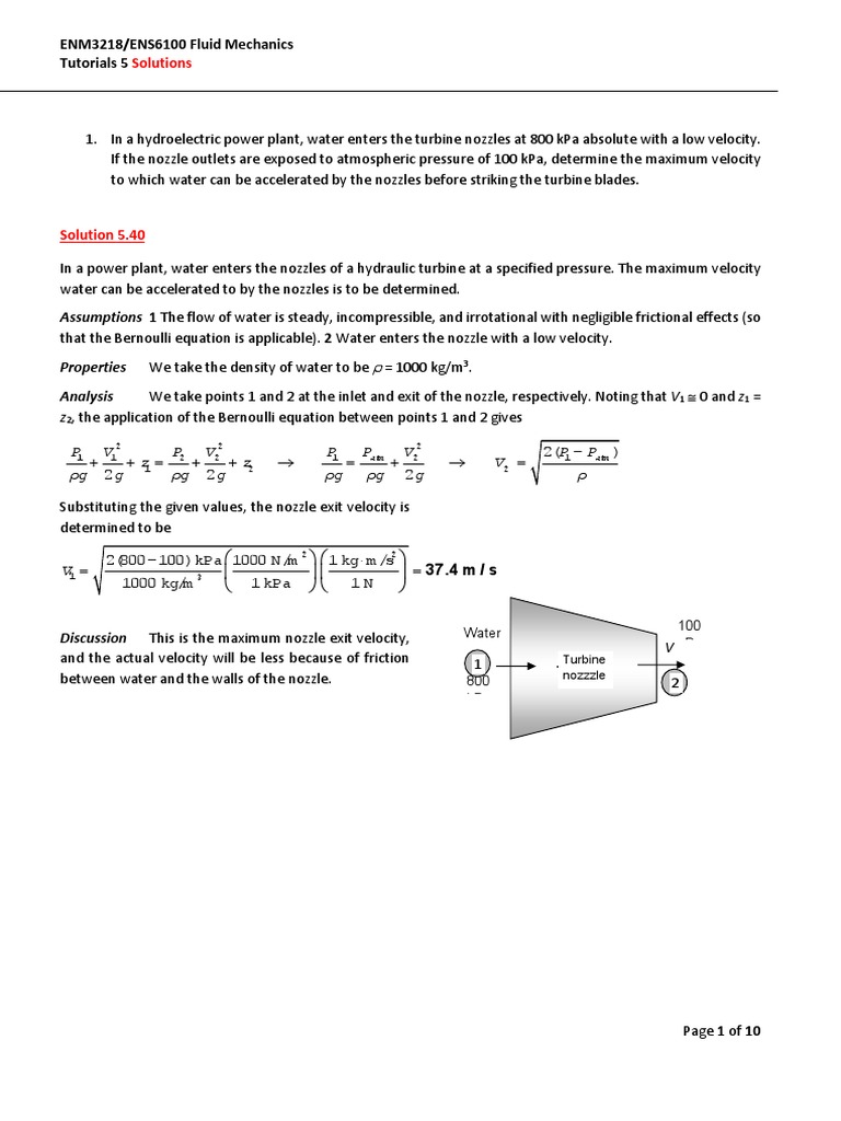 Tutorial - Lecture 5 Solutions | PDF | Fluid Dynamics | Pump