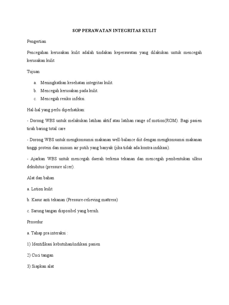 Sop Perawatan Integritas Kulit | PDF