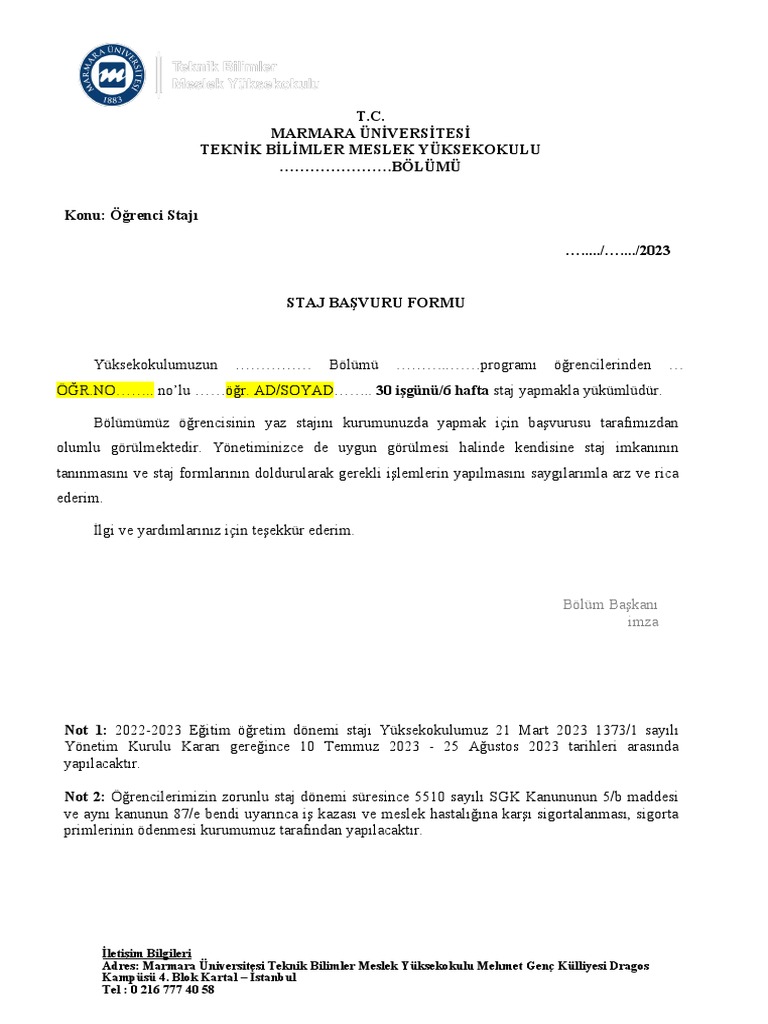 Staj Başvuru Formu | PDF
