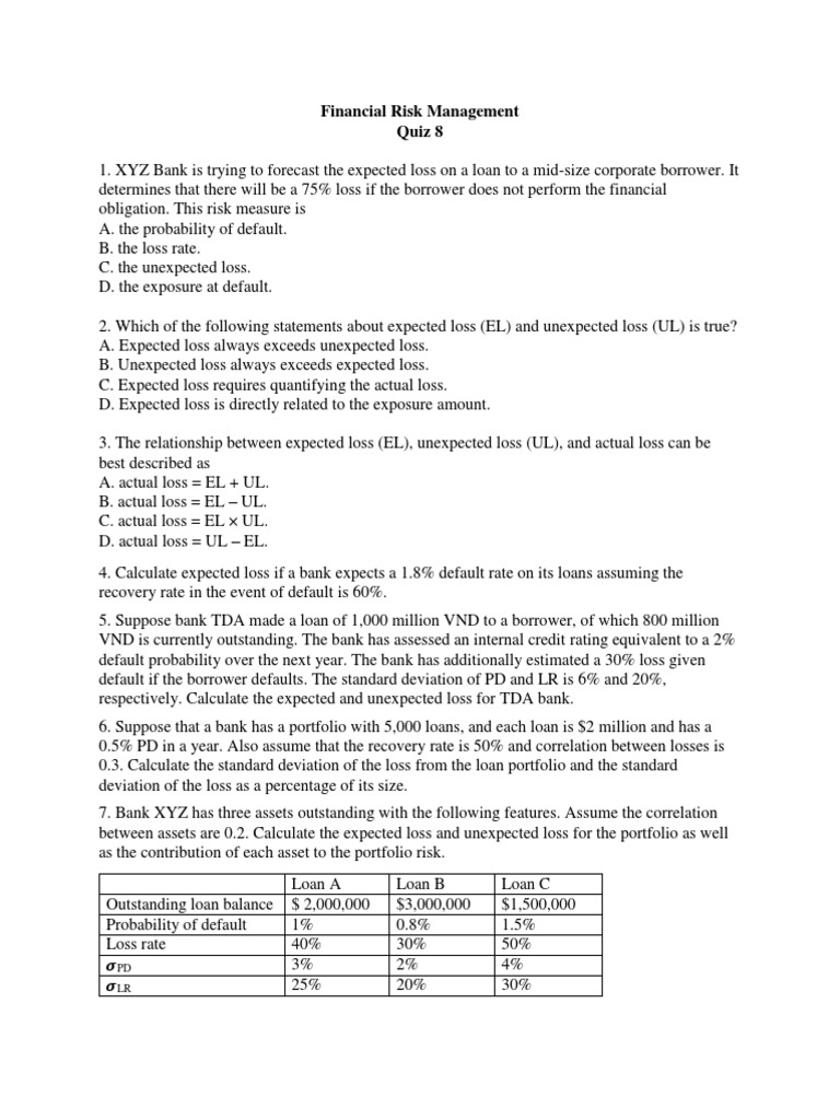 FRM-Quiz 8 | PDF | Financial Risk | Personal Finance