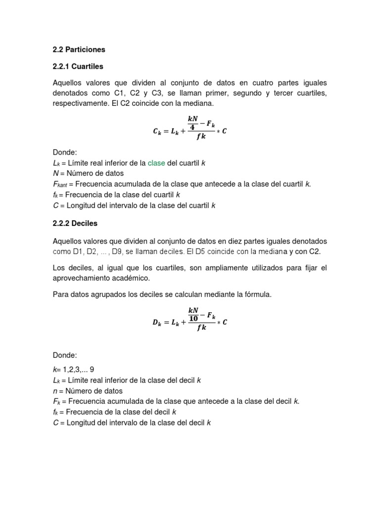 2.2 Particiones 2.2.1 Cuartiles: L N Número de Datos F F C Longitud Del ...