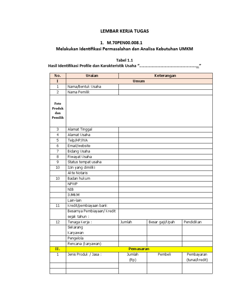 Lembar Kerja Profil Usaha | PDF