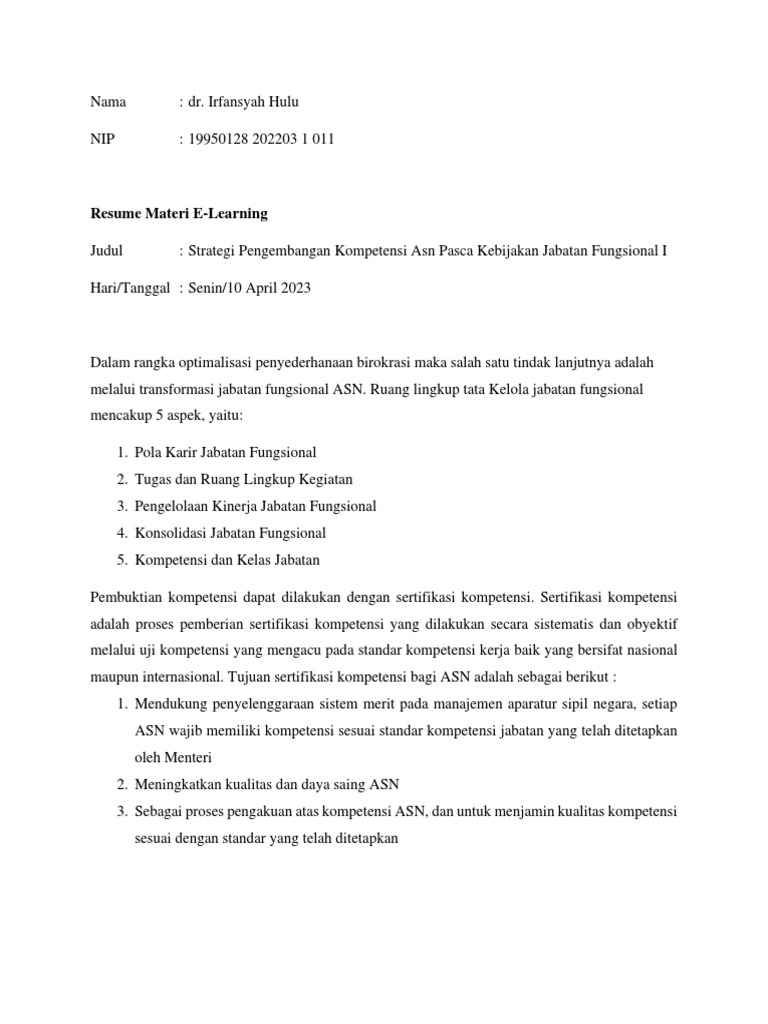 Resume 1 STRATEGI PENGEMBANGAN KOMPETENSI ASN | PDF