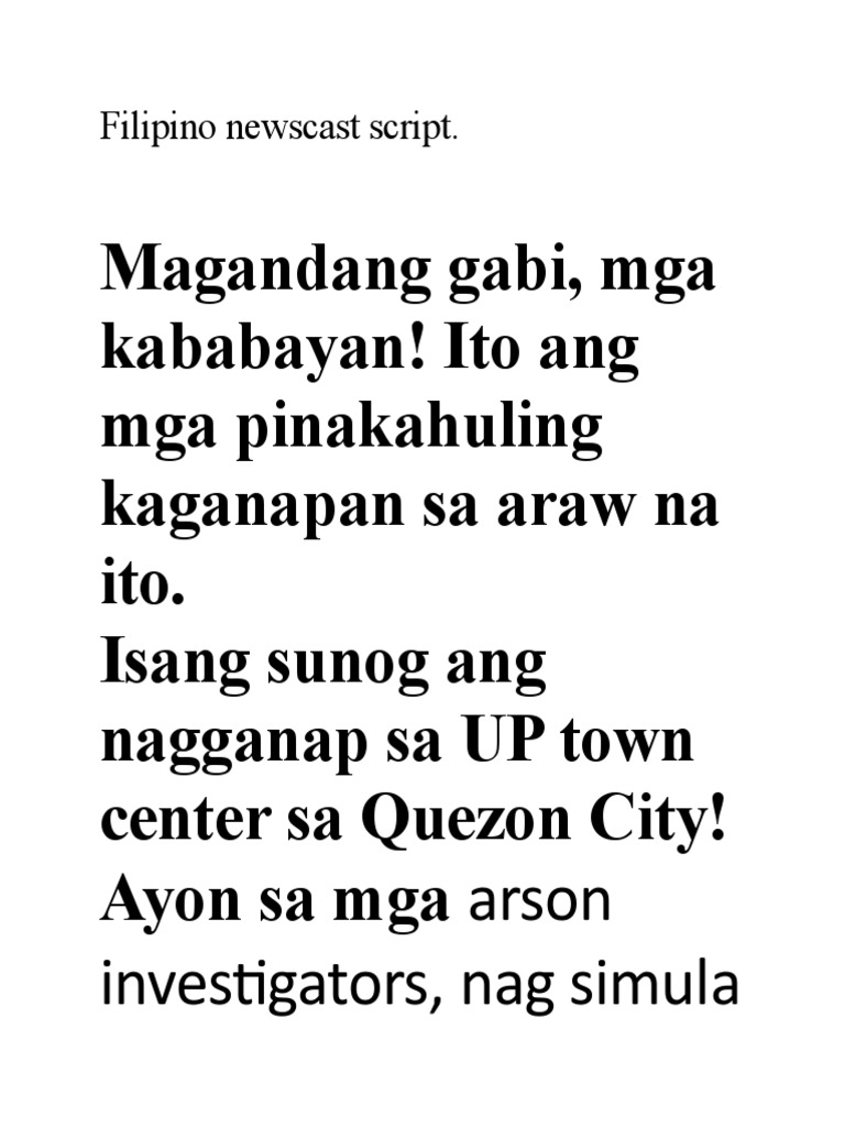 Filipino Newscast Script (For Video) | PDF