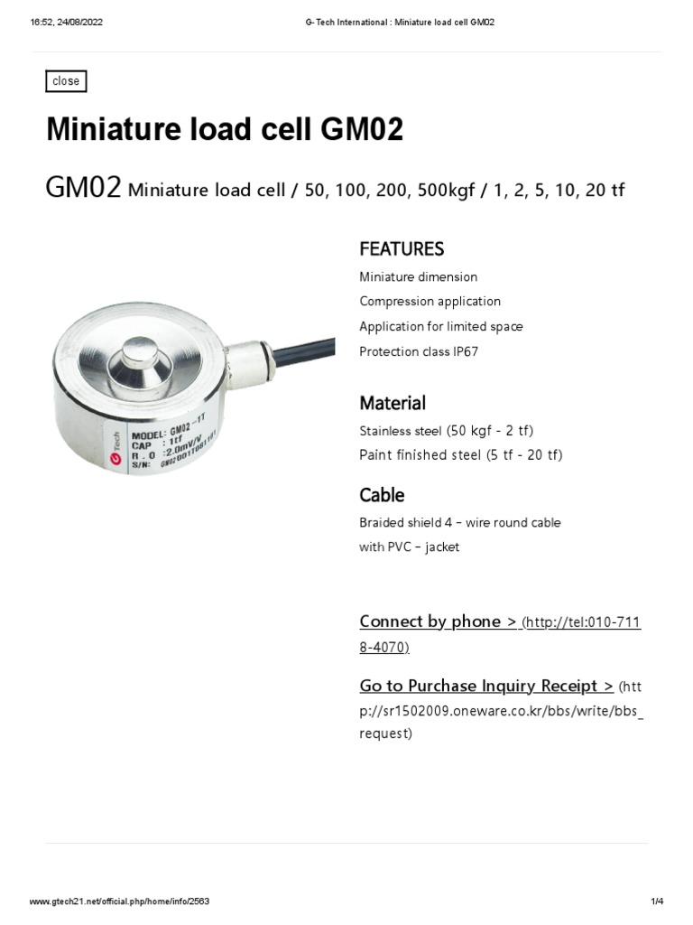 G-Tech International - Miniature Load Cell GM02 | PDF | Information And ...