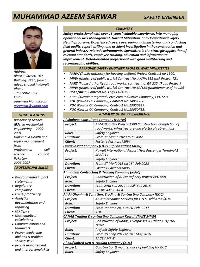 Muhammad Azeem Sarwar: Safety Engineer | PDF | Occupational Safety And Health | Iso 9000