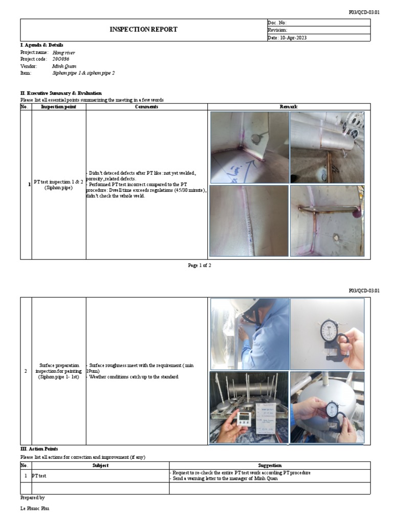 Inspection Report: Minh Quan Siphon Pipe 1 & Siphon Pipe 2 | PDF