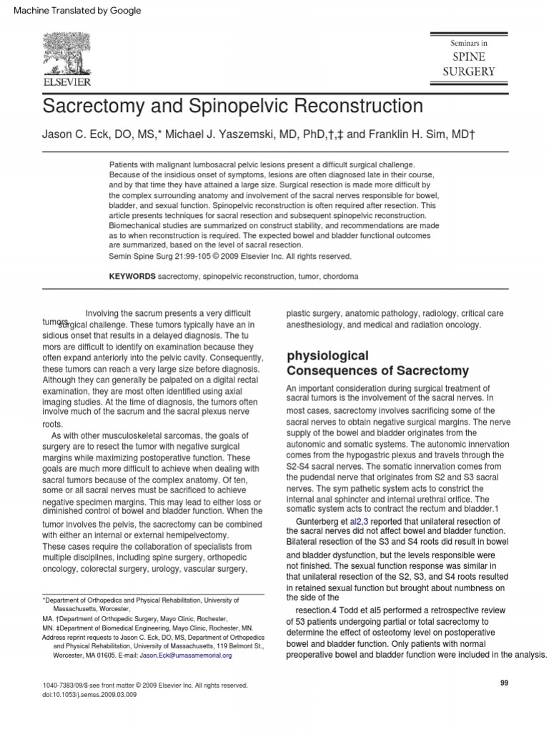 Sacrectomy and Spinopelvic Reconstruction | Download Free PDF | Pelvis ...