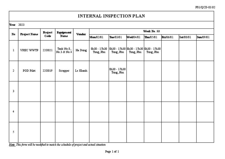 Internal Inspection Plan | PDF