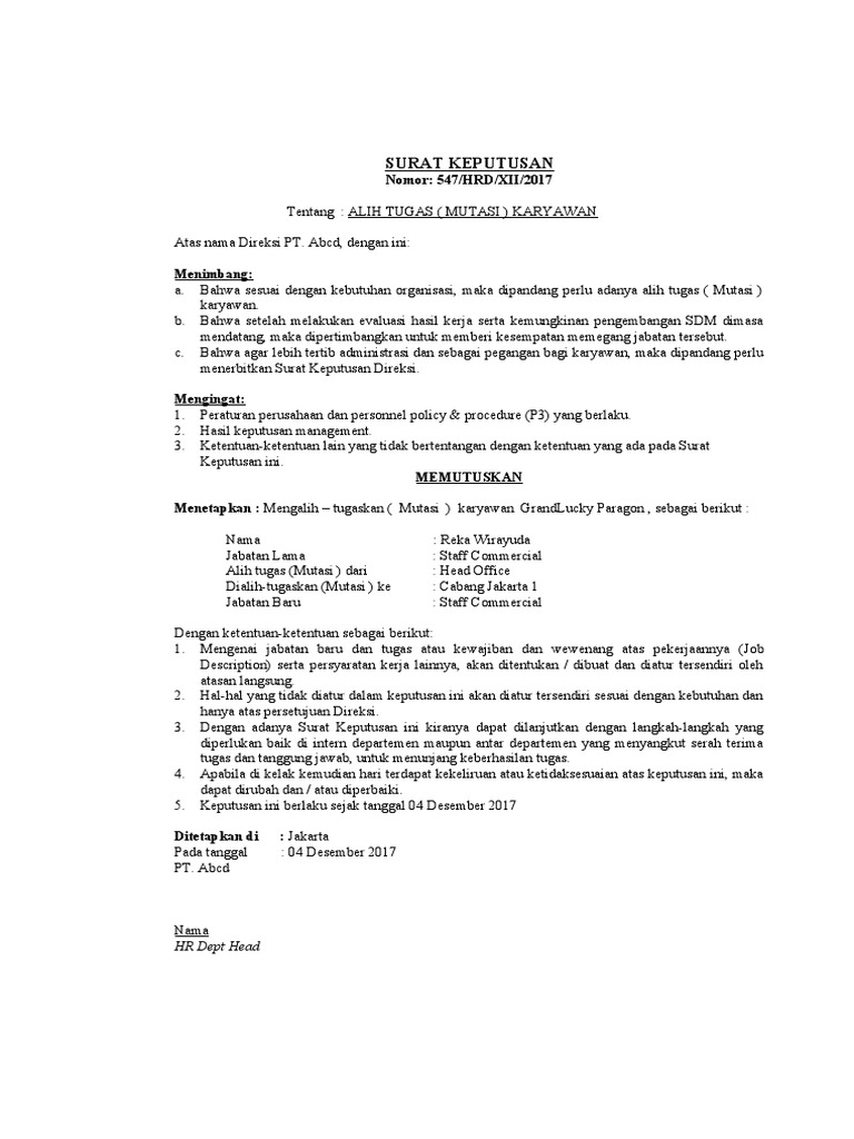 Contoh Surat Mutasi | PDF