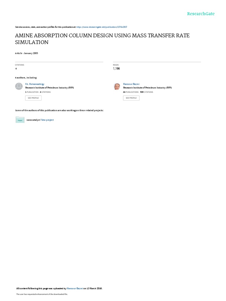 Amine Column Design Insights | PDF | Materials | Process Engineering
