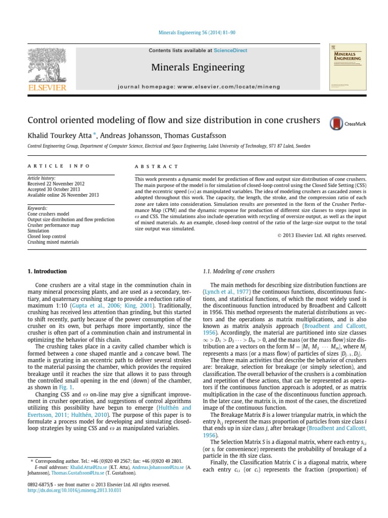 Control Oriented Modeling of Flow and Size Distribution in Cone Crushers | PDF | Control Theory ...