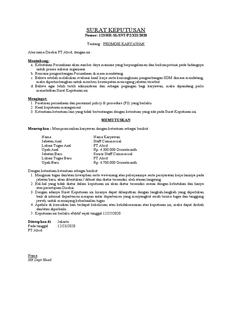 Contoh SK Promosi | PDF