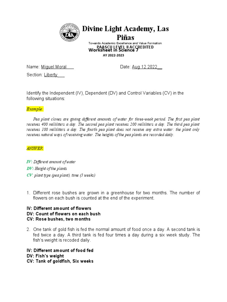 Worksheet 1 1 in Science 7 | PDF