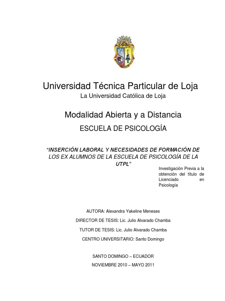 tesis UTPL 2011 | Universidad | Sicología y ciencia cognitiva