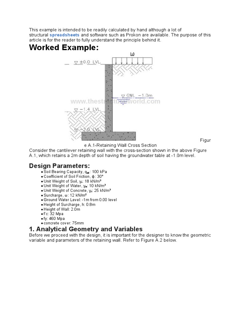 RC Retaining Wall Design Example ACI | PDF | Weight | Force
