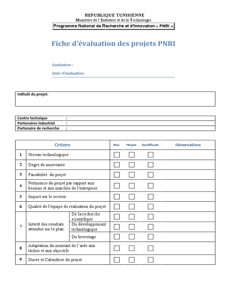Évaluation des projets PNRI en Tunisie | PDF | Affaires