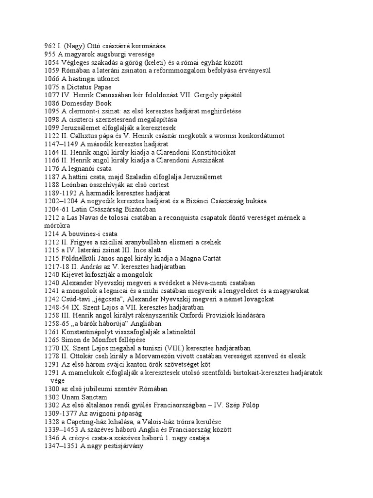 Kronológia-Egyetemes Középkor | PDF