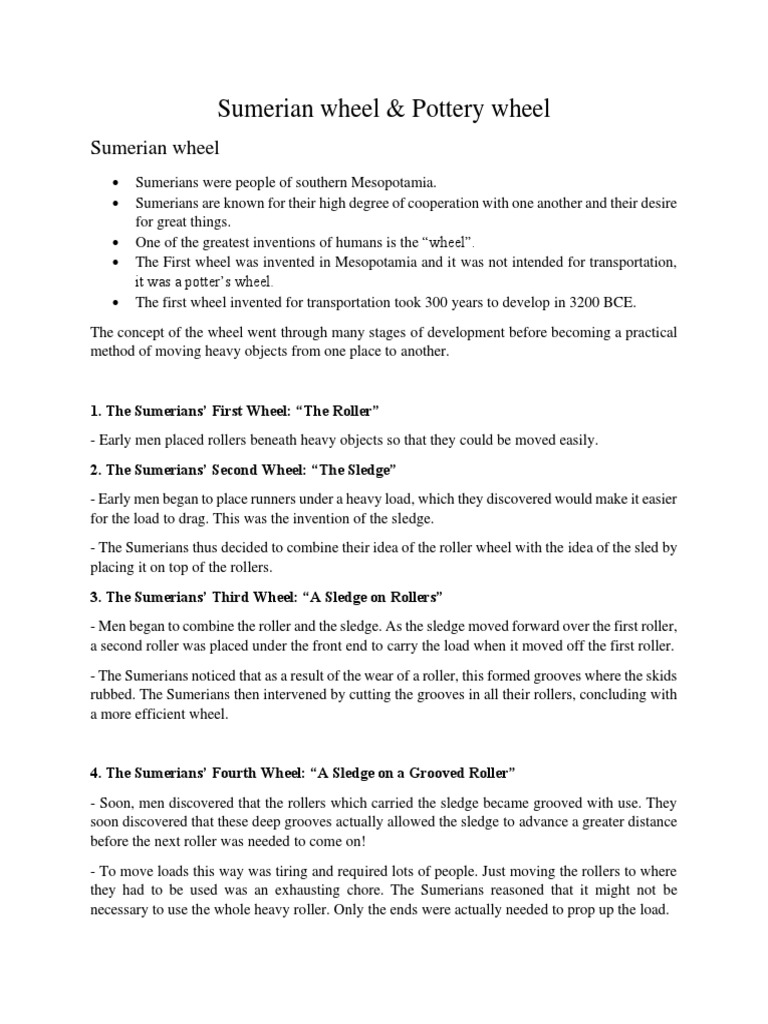 Sumerian Wheel and Pottery Wheel | PDF | Wheel | Sumer