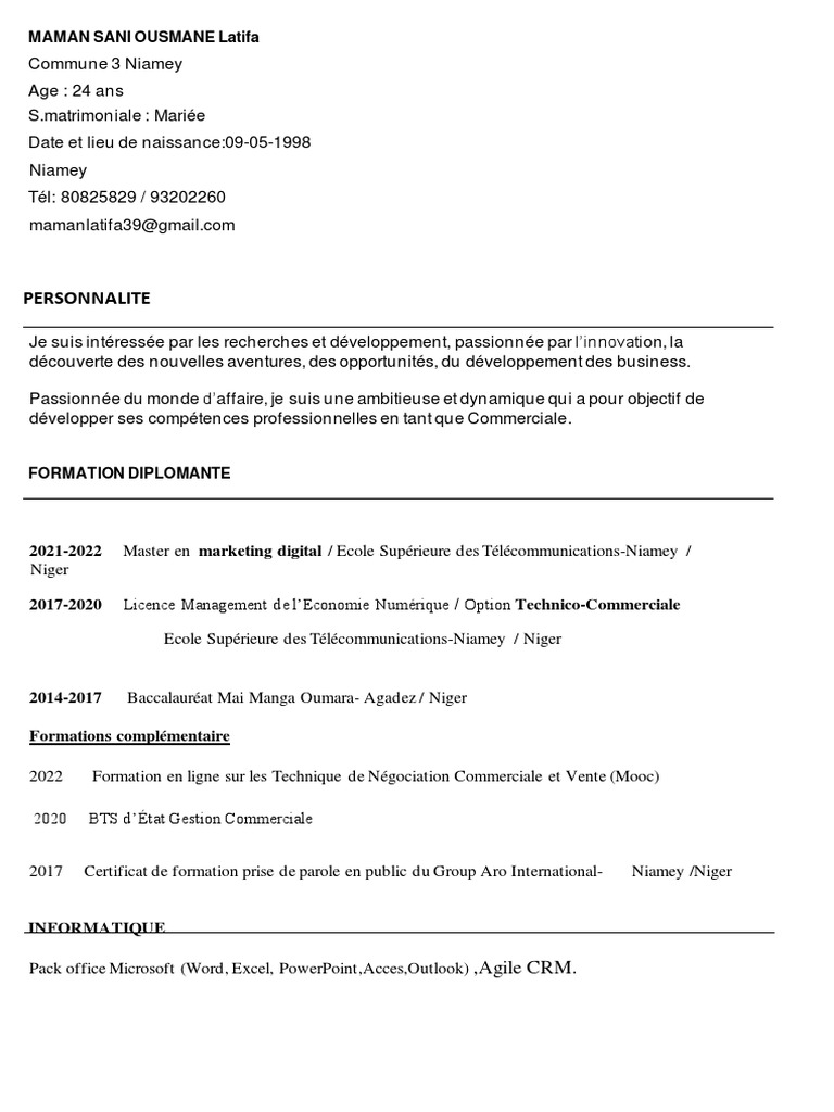 CV À Jour Latifa | PDF | Microsoft Office | Informatique