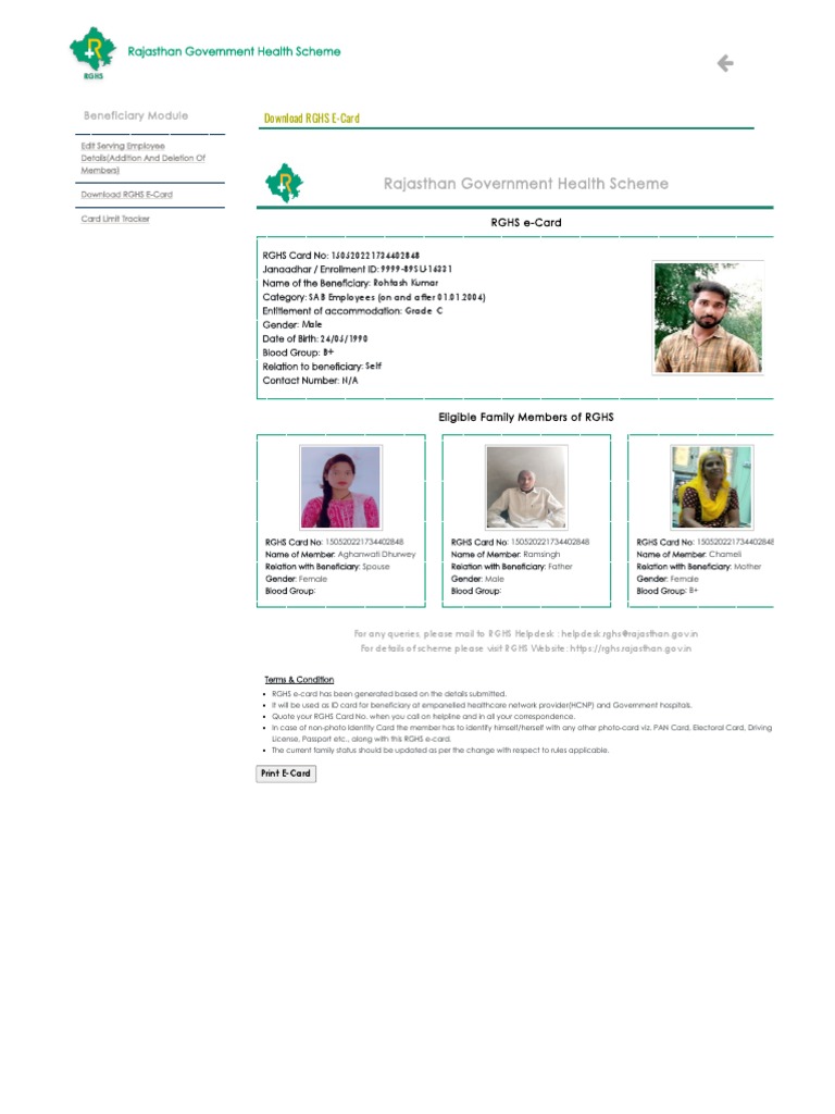 RGHS E-Card Download and Details | PDF | Identity Document | Government ...
