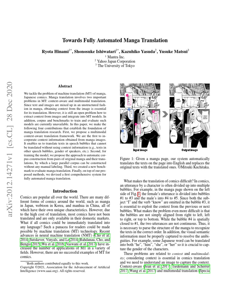 Towards Fully Automated Manga Translation: Ryota Hinami, Shonosuke Ishiwatari, Kazuhiko Yasuda ...