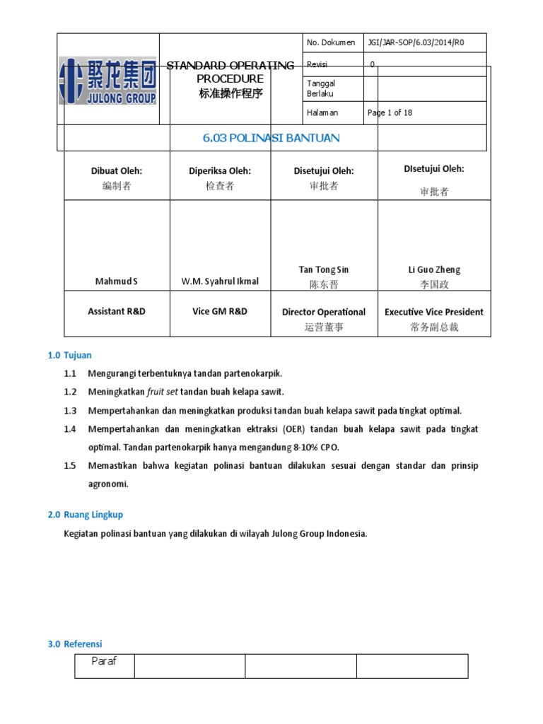 Prosedur Polinasi Bantuan Kelapa Sawit | PDF