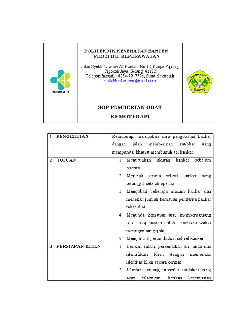SOP Pemberian Obat Kemoterapi | PDF